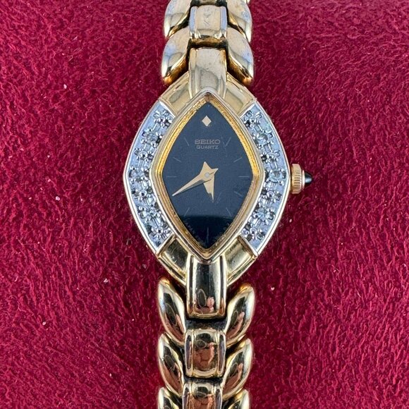 Seiko | Accessories | Vintage Ladies 6 Diamond Illusion Setting Seiko Gold Tone Quartz Dress ...